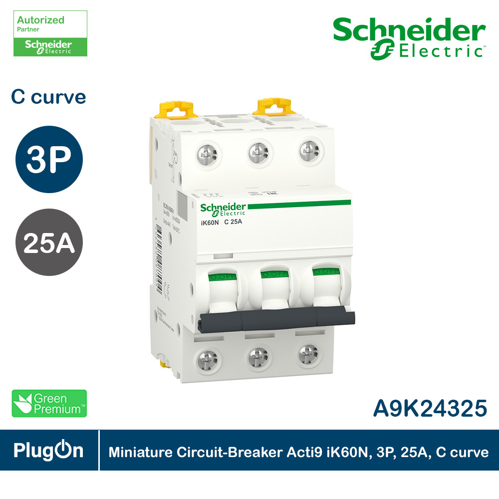 Schneider Electric Miniature circuit-breaker Acti9 iK60N 3P 25A C curve 6000A | A9K24325 ...