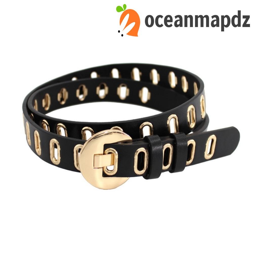 Oceanmapdz เข็มขัดหนัง PU, เข็มขัดผู้หญิงบาง, วินเทจสไตล์เกาหลีหัวเข็มขัดกลม Y2K เข็มขัดเอว ...
