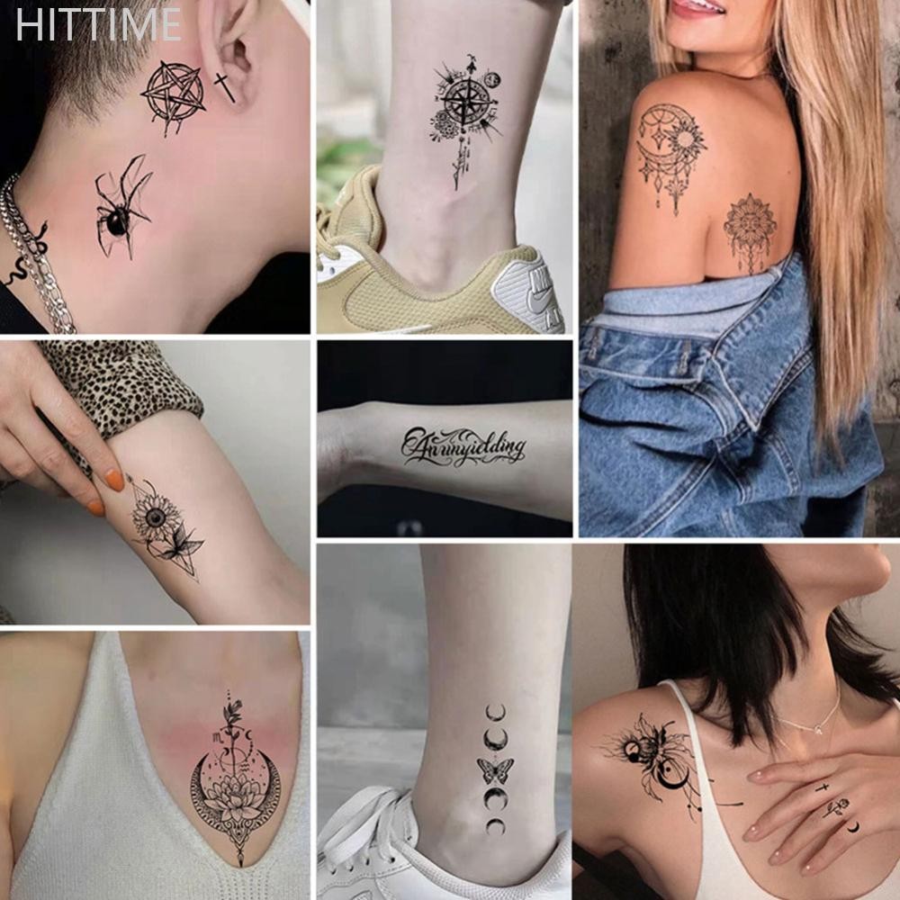 Hittime 1 แผ่น Creative ขนาดเล็กสดสติกเกอร์รอยสักสีดําและสีขาวสัตว์ทิ้งสติกเกอร์รอยสักแขน Body ...
