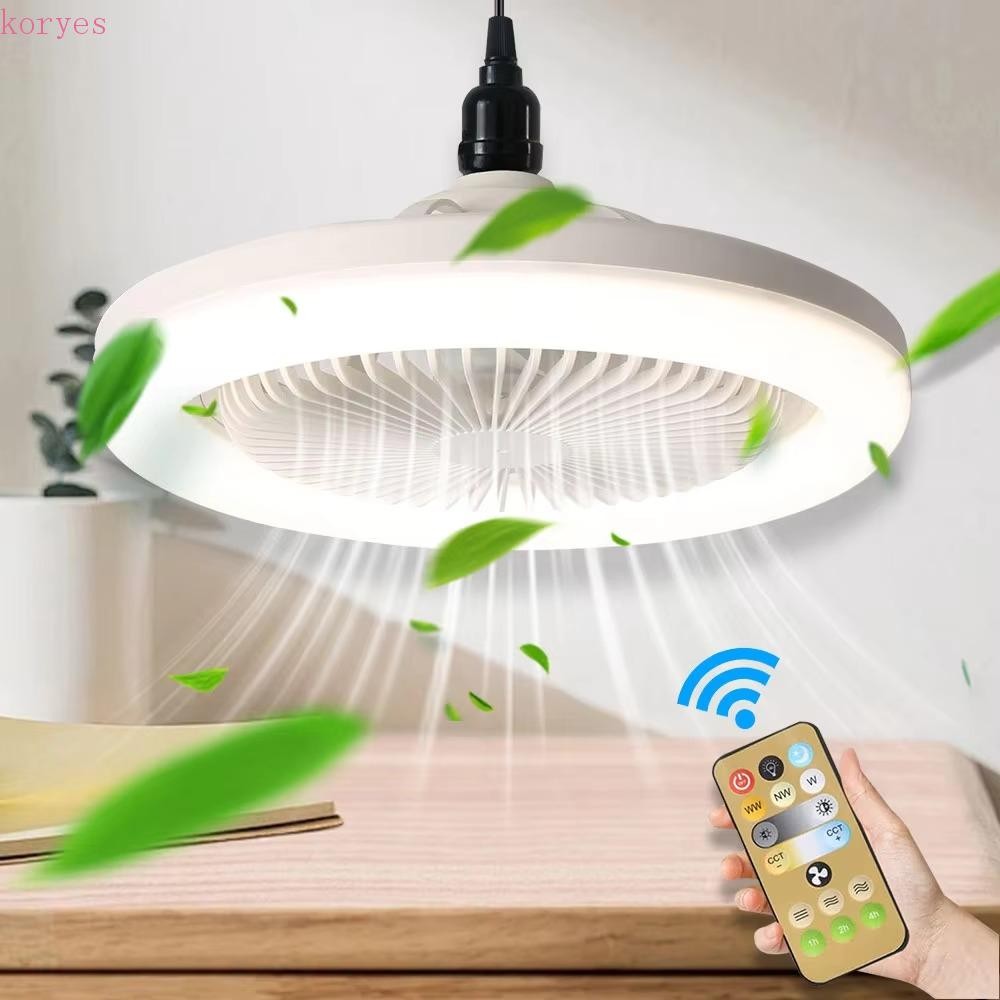KORYES E27 พัดลมไฟ,หรี่แสงได้ E27 ผู้ถือโคมไฟเกลียว E27 พัดลมโคมไฟ,โมเดิร์นสีขาวสามโหมดความเร็ว ...