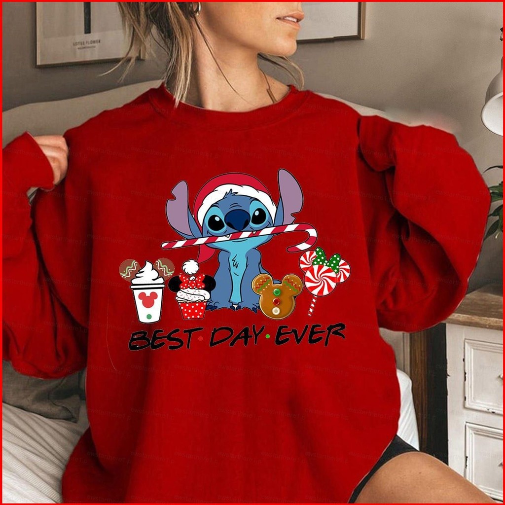 Jason Disney Stitch Christmas เสื้อสเวตเตอร์สีแดง Xmas tree เสื้อแขนยาว ...
