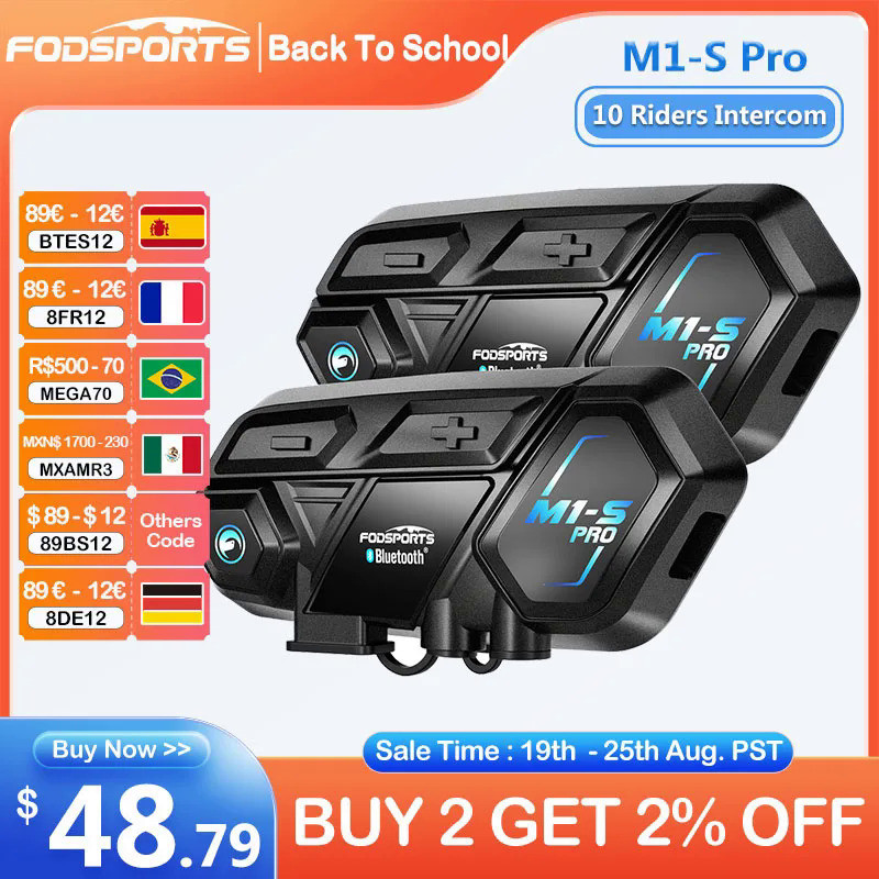 Fodsports M1-S Pro รถจักรยานยนต์ Intercom Bluetooth ชุดหูฟังหมวกนิรภัย 8 Riders Group Talk 2000 ...