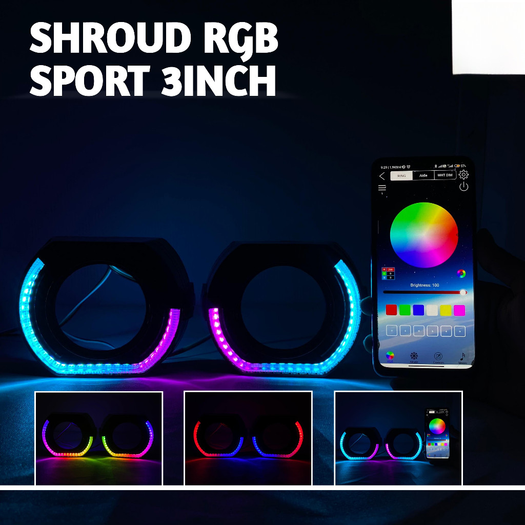 Shroud โปรเจคเตอร์บิล BMW Sport RGB บลูทูธ 210 โหมด 3 นิ้ว Shroud RGB 3 ...