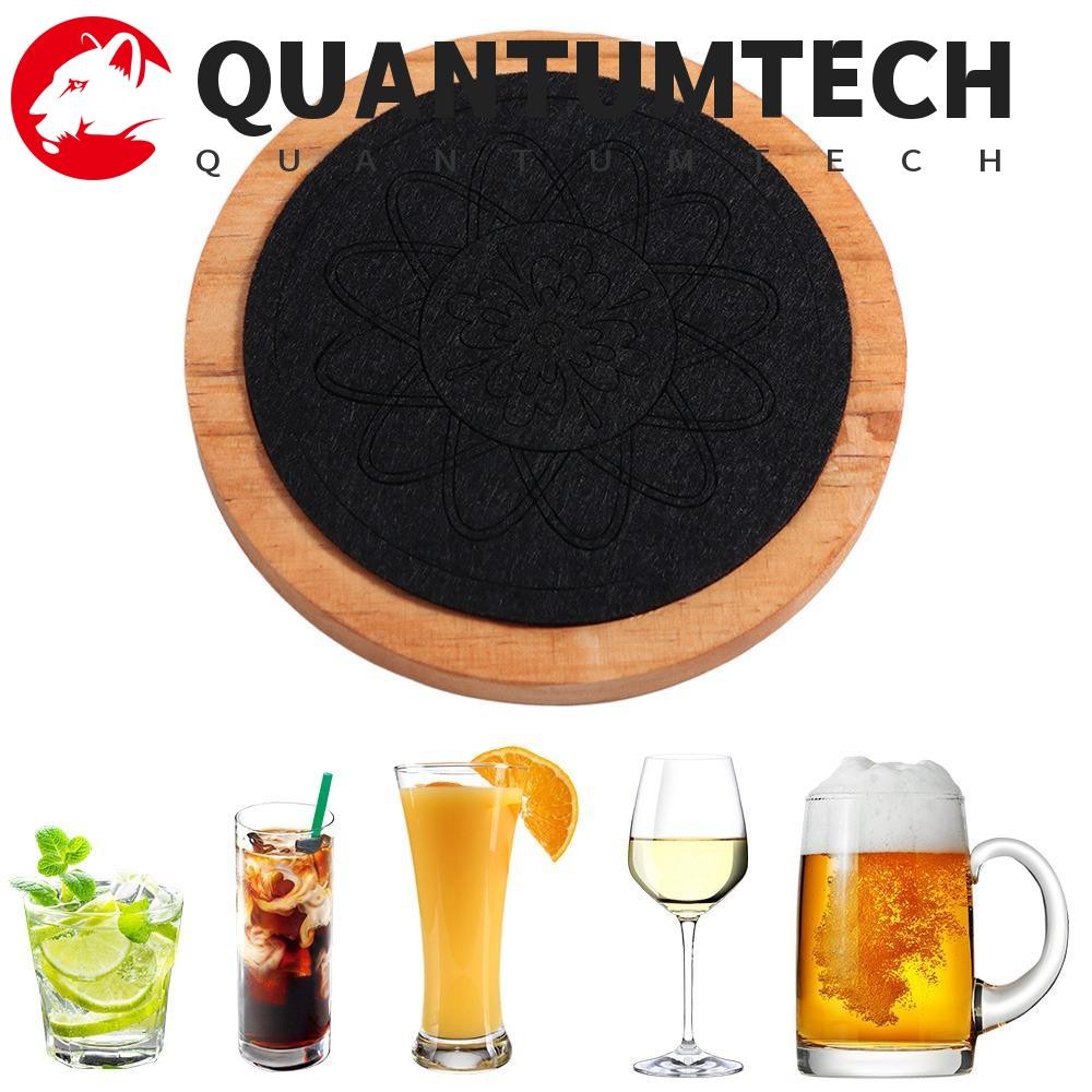 QUANTUMTECH ที่รองแก้วไม้, ทนความร้อนเครื่องดื่มดูดซับ Felt เสื่อชาไม้, ทนทาน Vintage Non-stick ...