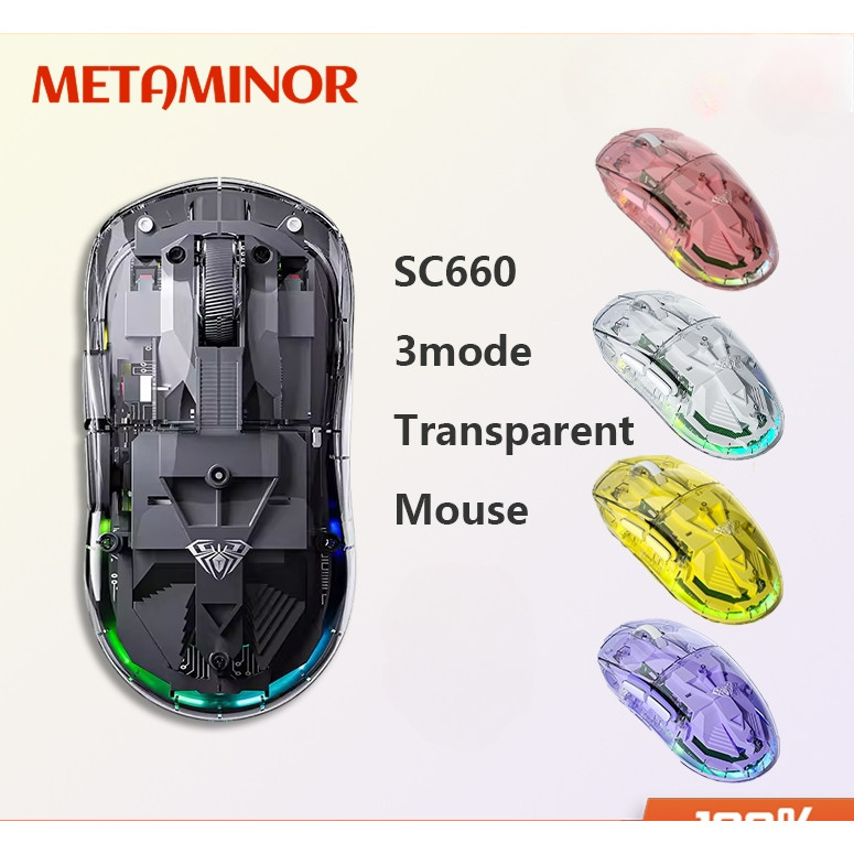 Aula SC660 เมาส์สําหรับเล่นเกมไร้สายบลูทูธโปร่งใส/2.4G/เมาส์แบบมีสาย ...