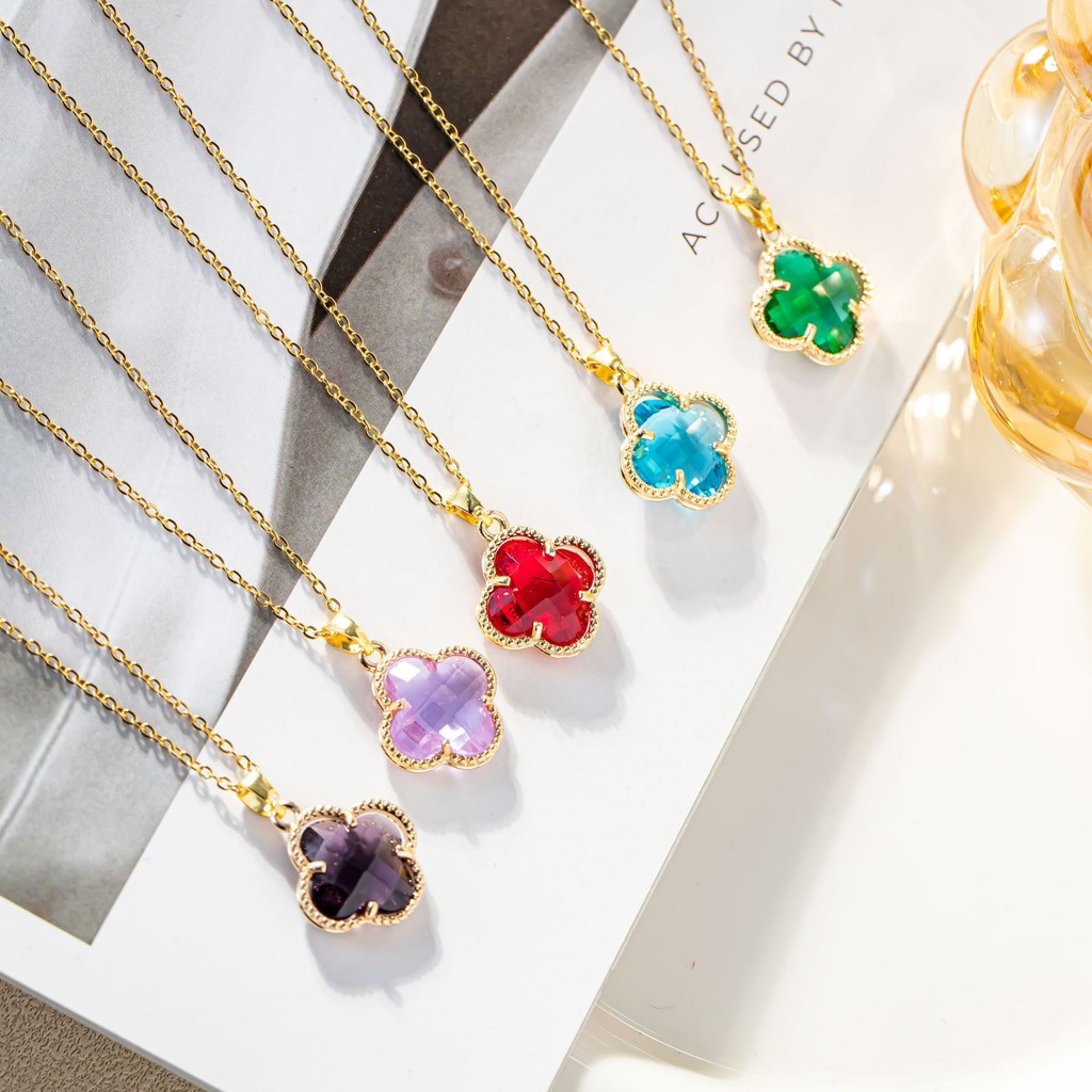 แฟชั่นคลาสสิก Simple Four-Leaf Clover สร้อยคอเหล็กไทเทเนียมผู้หญิงหลาย ...