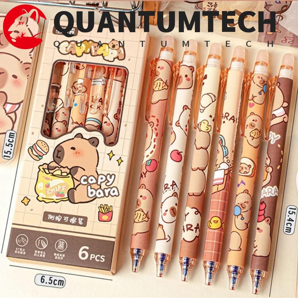 QUANTUMTECH 6 ชิ้นปากกาเขียนน่ารัก,ความงาม Kawaii Capybara Erasable ปากกา, Quick-Drying การ์ตูน ...