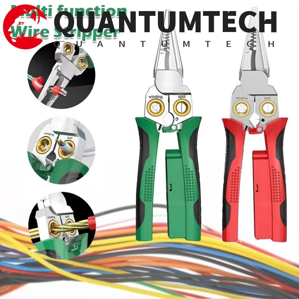 QUANTUMTECH คีมปอกสายไฟช่างไฟฟ้า,เครื่องตัดสายเคเบิลช่างไฟฟ้าสแตนเลส 8 in 1, ทนทาน Nonslip Multi ...