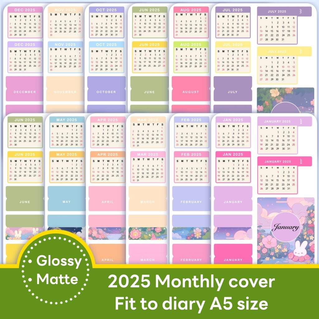 2025 Monthly cover | Planner set up sticker sheet ปกปฏิทินรายเดือนปี ...