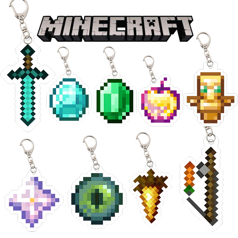 พวงกุญแจ Minecraft Diamond Nether Star จี้ Apple สีทอง โมเดลของสะสมเกม ...