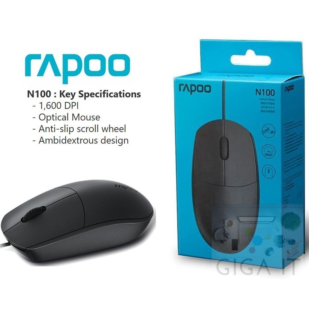 Rapoo N100 USB Cable Optical Mouse (Black) ประกันศูนย์ฯ 2 ปี | Shopee ...