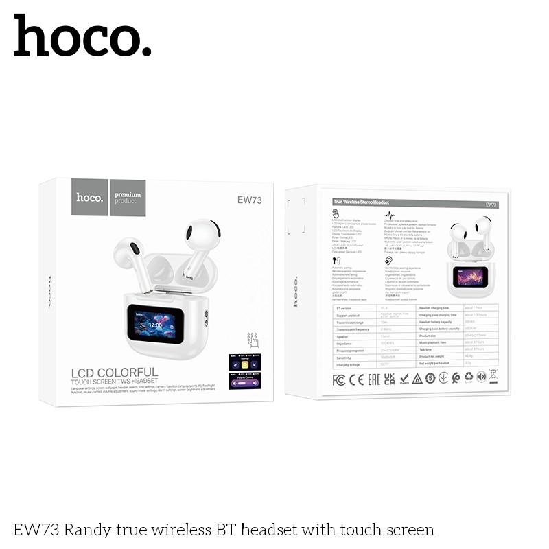 Hoco EW73 หูฟังไร้สาย TWS หน้าจอทัชสกรีน บลูทูธ v5.4 อัจฉริยะ 12 ฟังก ...