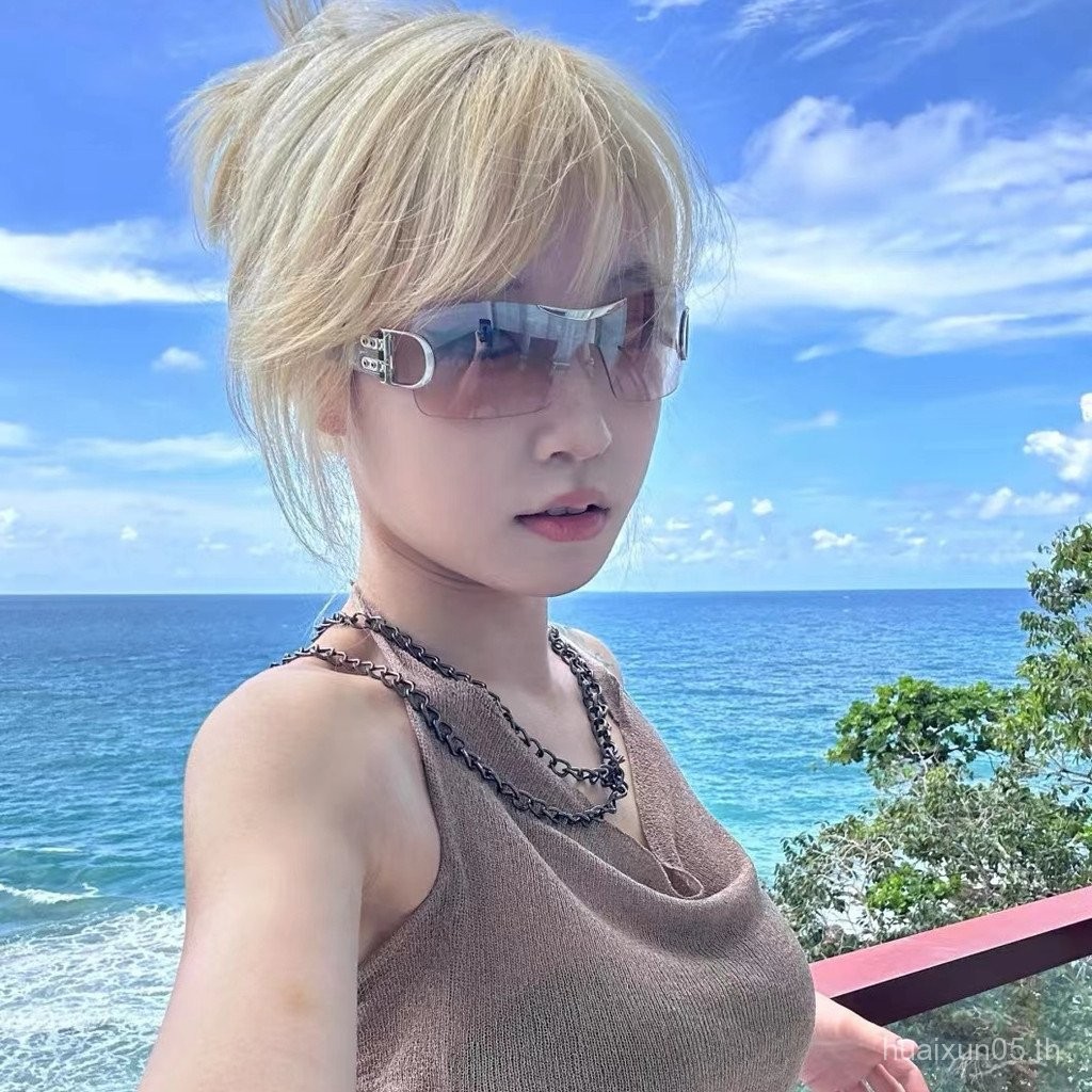 Millennium Hot Girls Future Technology Senses แว่นตากันแดดไร้กรอบแบบชิ้นเดียว Y2K INS แว่นตากัน ...