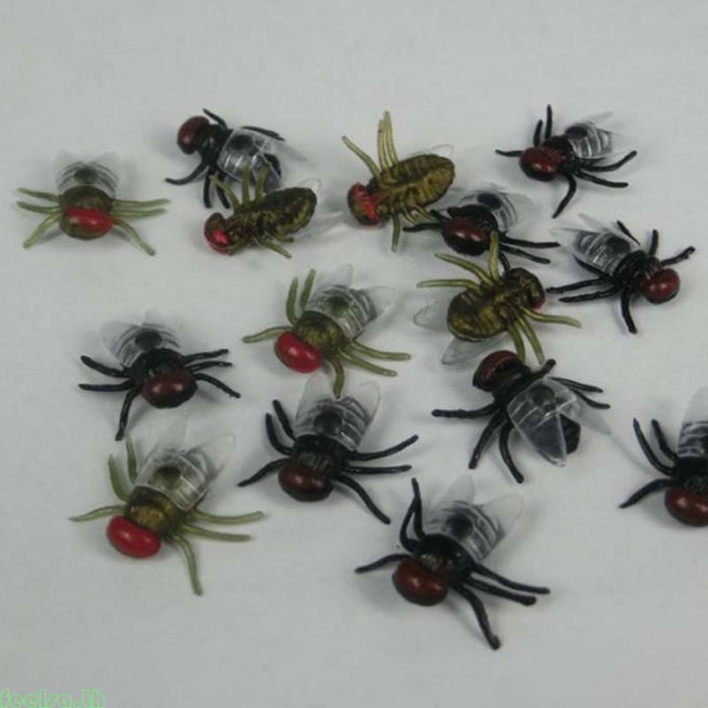 รู้สึก 100 ชิ้นปลอมแมลงวันพลาสติกจําลองแมลง Fly Bugs Joke ของเล่น Prank ...