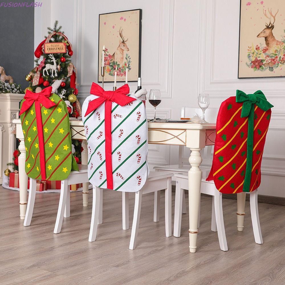 Fusionflash ผ้าคลุมเก้าอี้คริสต์มาส, Bow Candy Cane Xmas เก้าอี้ที่นั่ง ...