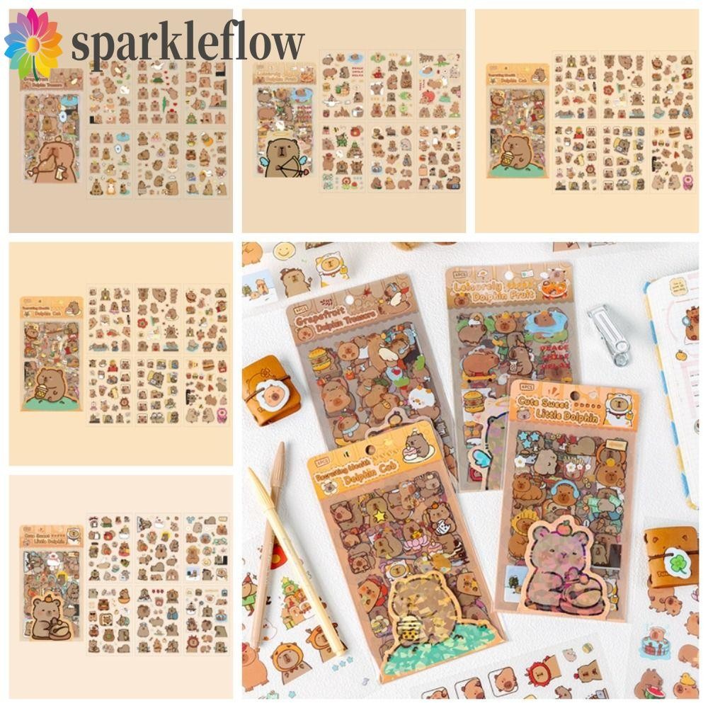 Sparkleflow 6 ชิ้น/ถุง Capybara Hand Ledger สติกเกอร์,สัตว์น่ารัก Scrapbooking DIY วัสดุ ...