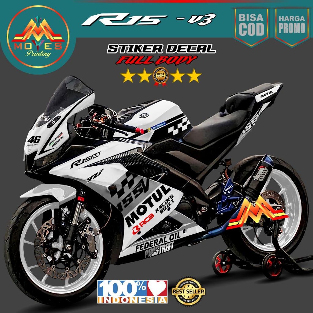 Yamaha R15 V3 Full Body Racing Motorcycle Sticker Decal Kreen R15 V3 ...