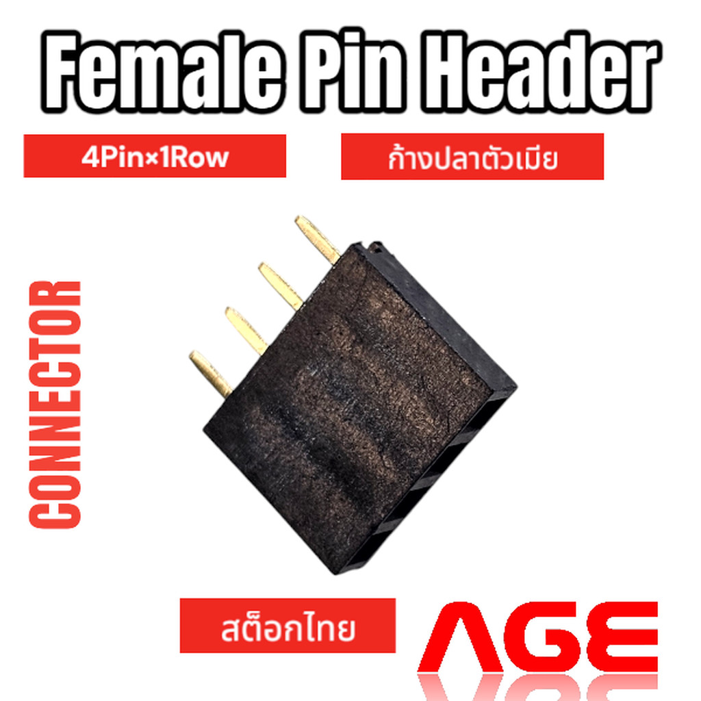 Female Pin Header Connector 4 Pin (4PinX1Row), Pitch 2.54mm Female ...