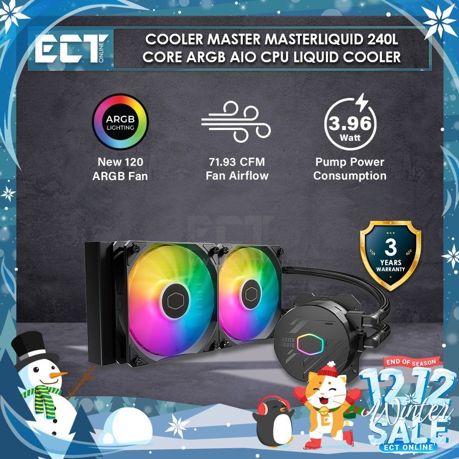 Cooler Master MasterLiquid 240L Core ARGB AIO CPU Liquid Cooler ...