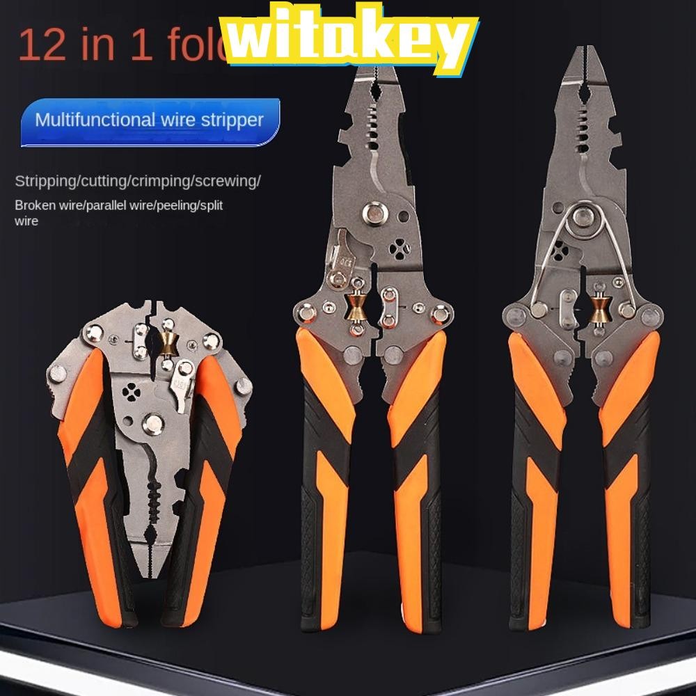 Witakey คีมปอกสายไฟ, คีมจีบช่างไฟฟ้าเหล็กคาร์บอนสูงแบบพับได้, เครื่องมือมือมัลติฟังก์ชั่นกันลื่น ...