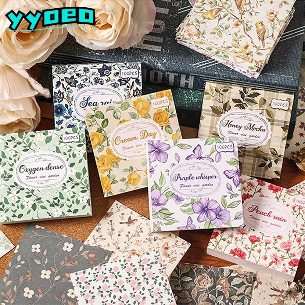 YYOEO 100 ชิ้น Non-Sticky Notes, ดอกไม้ Vine Themed เครื่องเขียนข้อความ ...