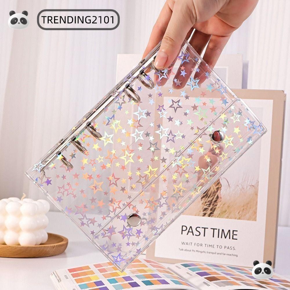 TRENDING2101 คลิปหนังสือ, ฝาครอบโน๊ตบุ๊ค PVC หลวมโปร่งใส, ดาวพราว A6/A7/M5 โน้ตบุ๊ค Loose Leaf ...