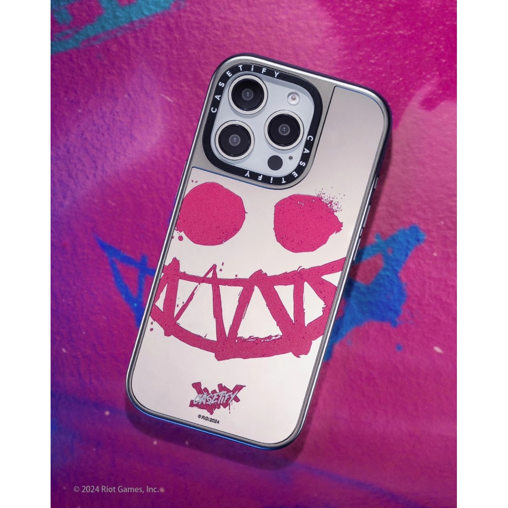 Casetify X Arcane Pink Smiley Face Case แม่เหล็กดูด Black & Sliver ...