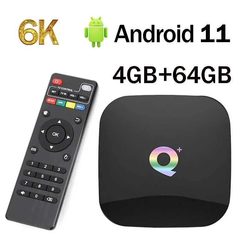 Q PLUS กล่องทีวีแอนดรอยด์11.0 HD 4K 6K 4G Wi-Fi ALLWINNER Quad Core แรม4GB/32GB/64G รอมสมาร์ทแอน ...