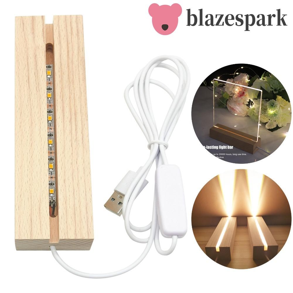 Blazespark ไฟ LED ผู้ถือไม้ 3D DIY Warm/White Light Art Decor Luminous ฐานเรซิน Night Light ฐาน ...