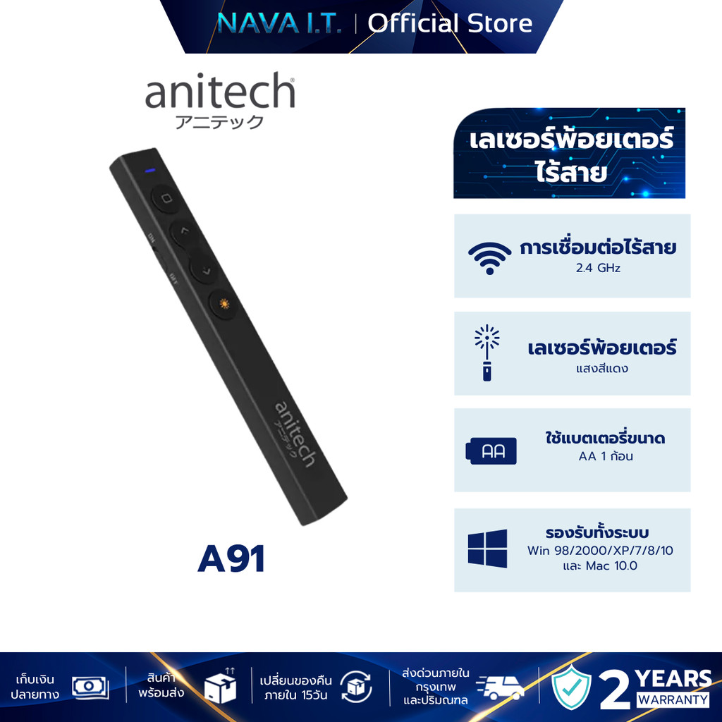 ANITECH A91 WIRELESS PRESENTER เลเซอร์พ้อยเตอร์ พรีเซนเตอร์ แบบไร้สาย | Shopee Thailand