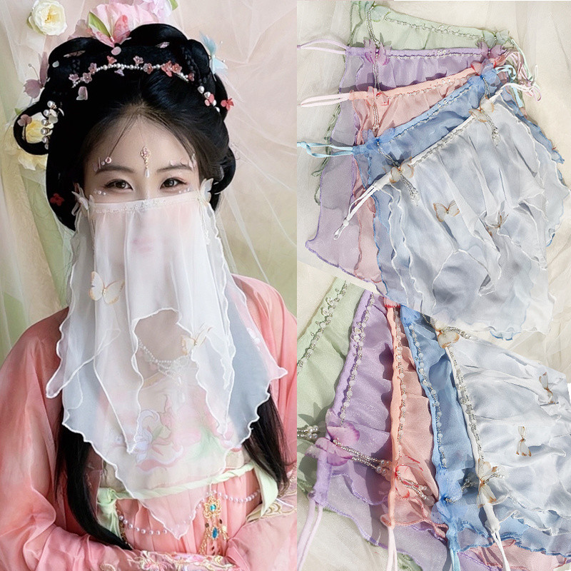 สไตล์จีน Retro Butterfly Veil Beaded Fairy Mask Hanfu อุปกรณ์เสริม ...