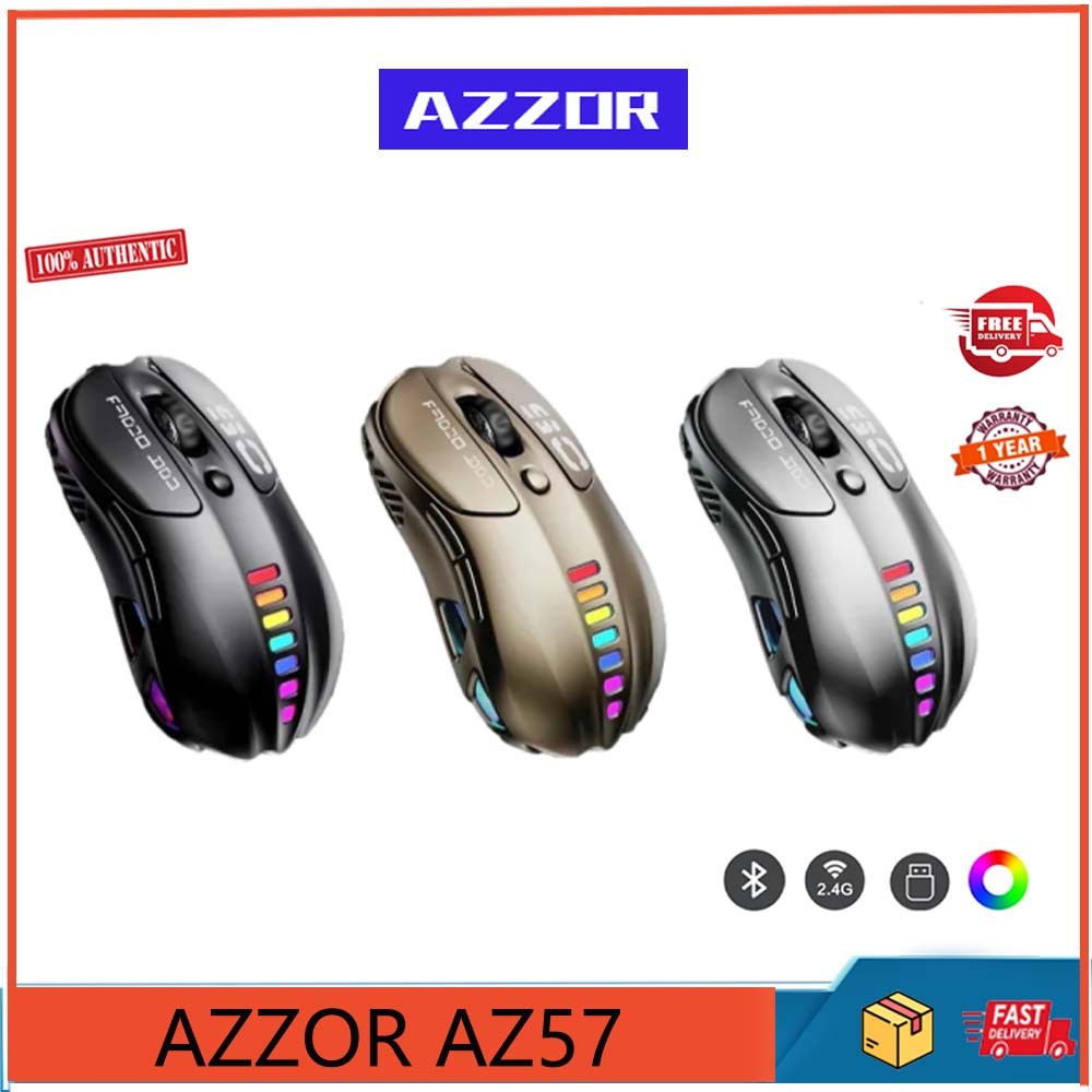 Azzor AZ57 เมาส์เกมไร้สายสามโหมด PAW3311 วิดีโอเกมมาโครแบบชาร์จไฟได้ ความอดทนยาวนาน RGB เมาส์เอฟ ...