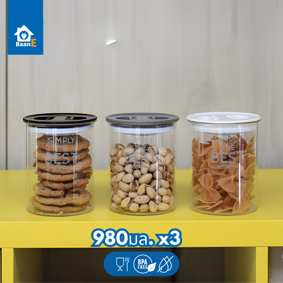 BaanE โหลใส่อาหารแบบสูญญากาศ ความจุ 980 มล. แพ็คละ 3 ชิ้น ฟู้ดเกรด BPA ...