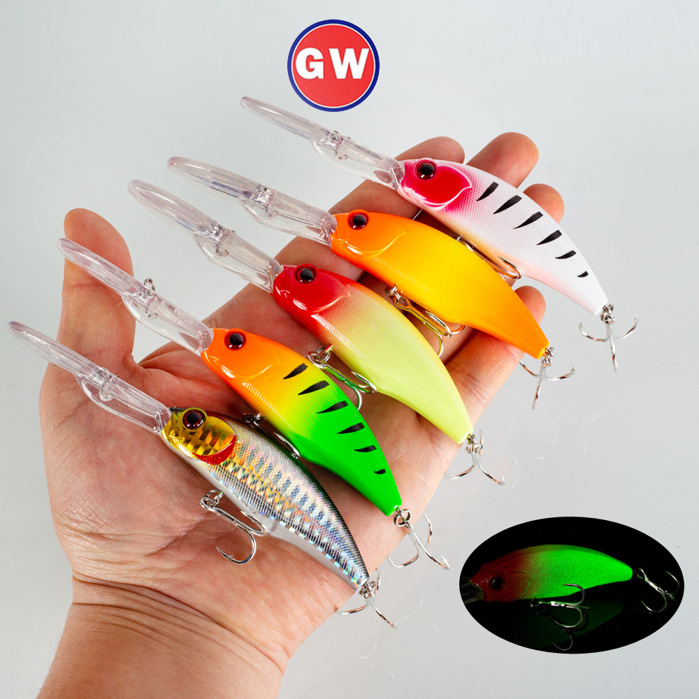 5 สีลิ้นยาว Crankbait Minnow Fishing Lure 10 ซม./10g Deep Diving ...