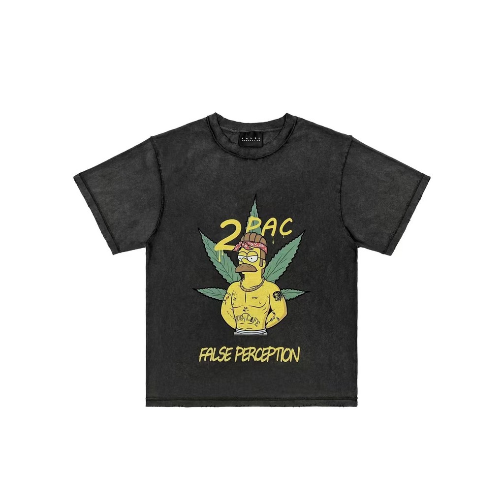 สไตล์ใหม่ FalsePerception Simpson 2pac ล้าง Distressed แขนสั้น High ...