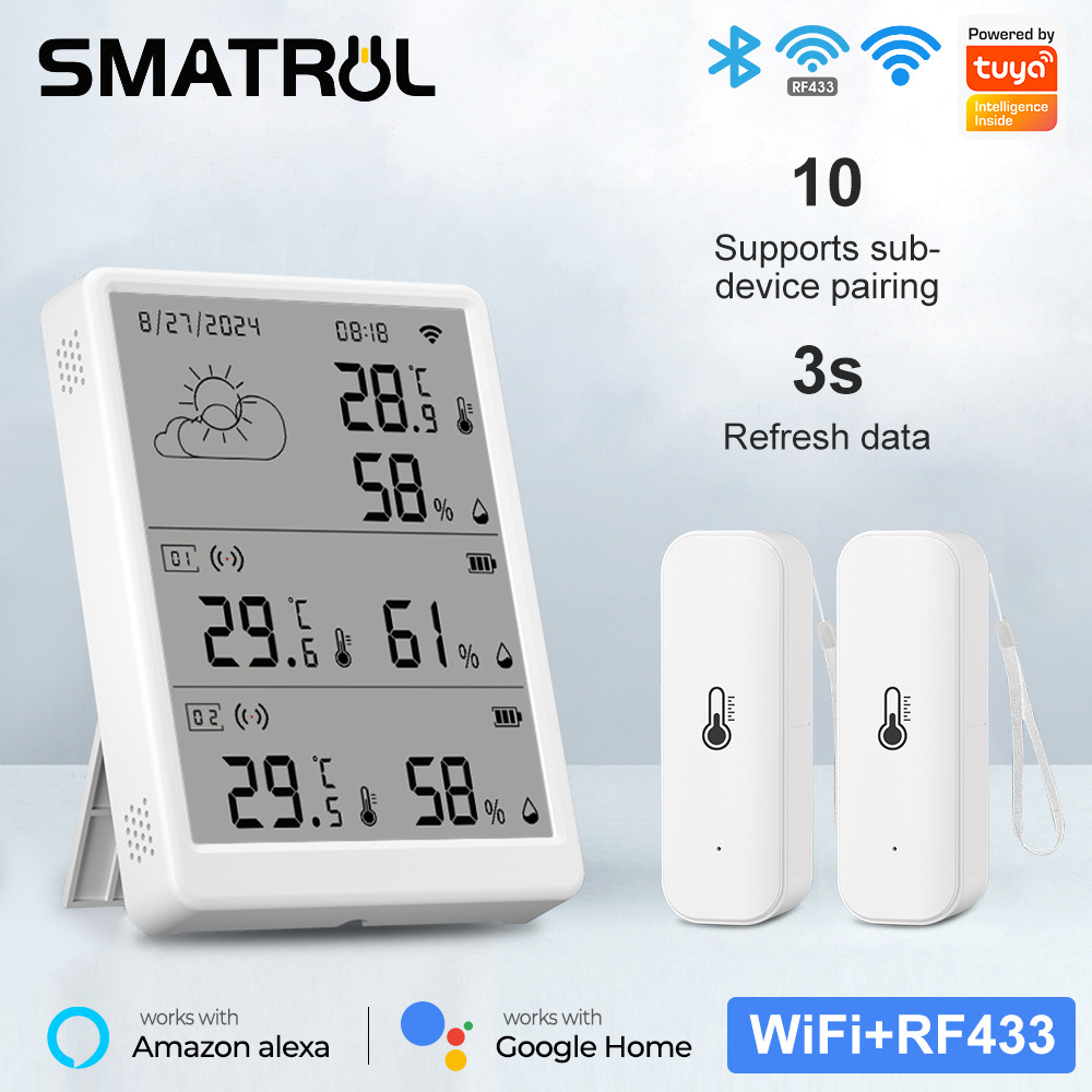 SMATRUL Tuya WiFi Smart Home Temperature and Humidity Sensor Kit LCD Wi ...