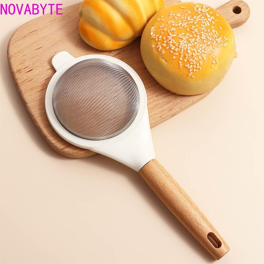 NOVABYTE เครื่องมือร่อนโกโก้มัทฉะผงเบเกอรี่กระชอนกรองสแตนเลสด้ามไม้แป้ง ...