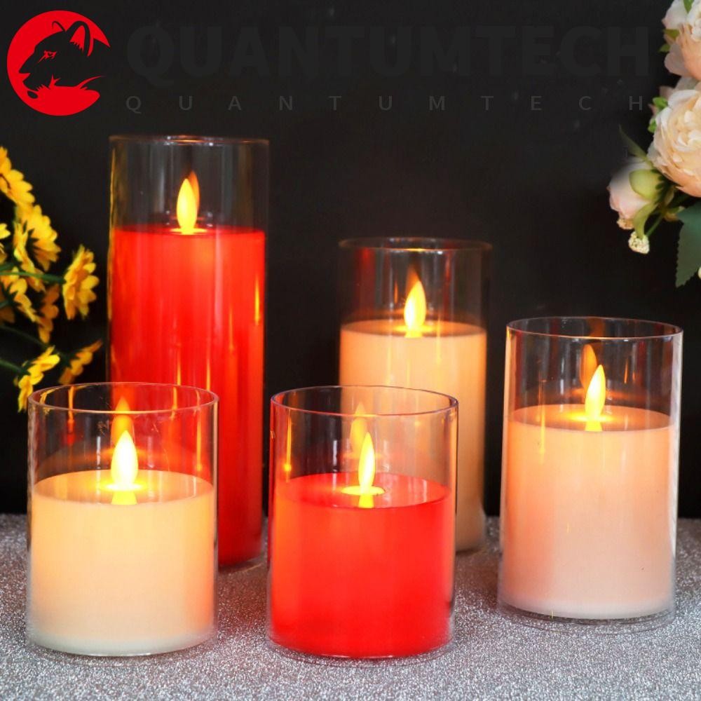 Quantumtech ไฟเทียน LED Flameless, แบตเตอรี่อะคริลิคดําเนินการเทียนโคมไฟ, จําลองสร้างสรรค์ ...