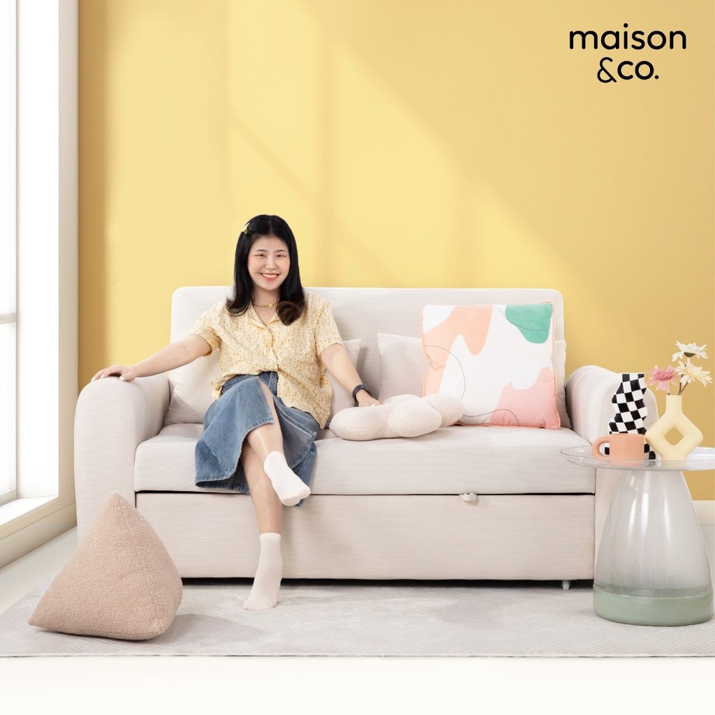 SB Design Square MAISON&CO. โซฟาเบด รุ่น BUTTER ผ้าลูกฟูก สีครีม ...