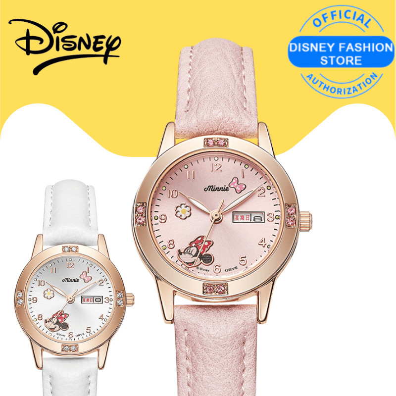 Disney Minnie Mouse Series หวานแฟชั่นนาฬิกาควอทซ์กันน้ําปฏิทินเรืองแสง ...
