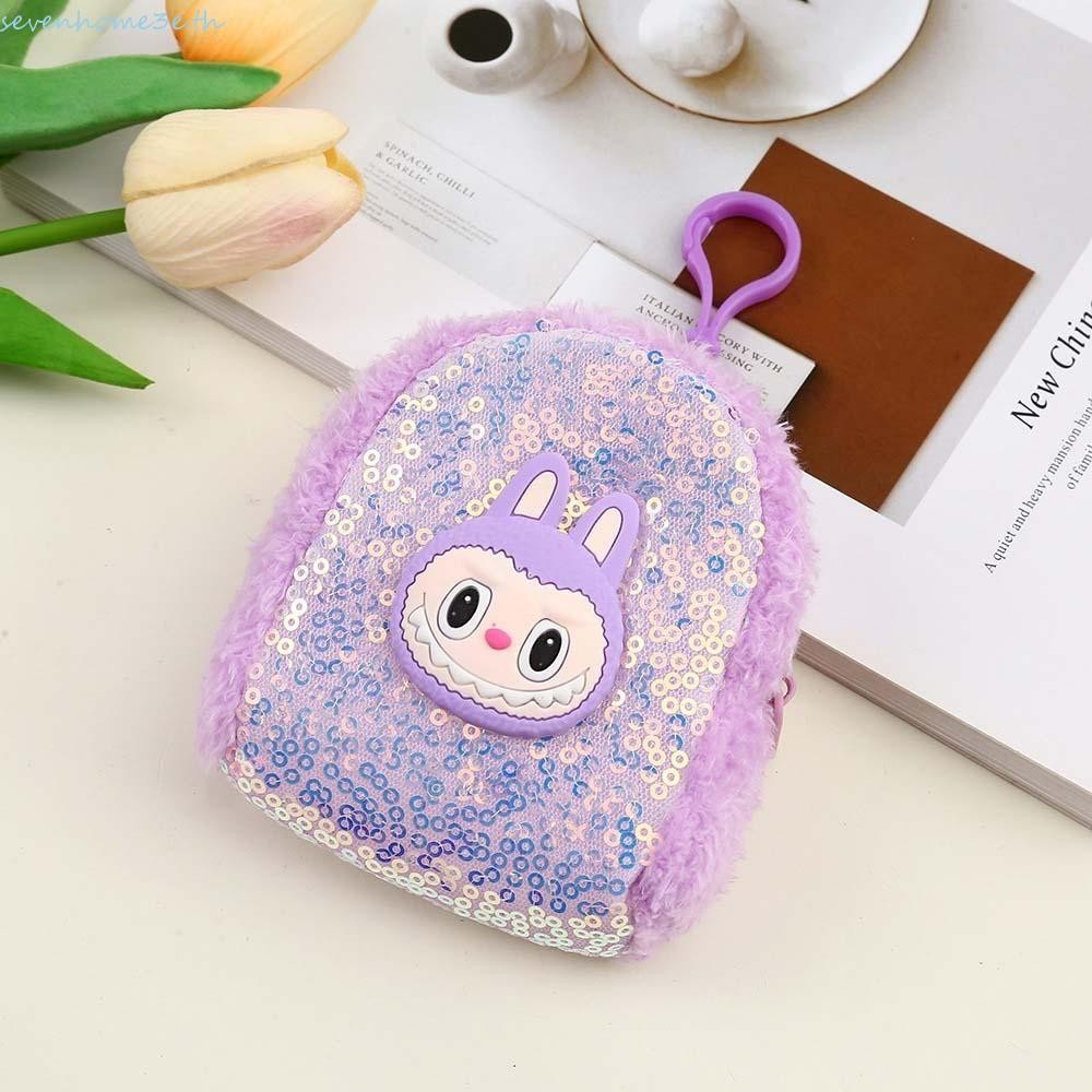 Sevenhome3e Flocking นั่งลง Labubu, Key Ring การ์ตูนเลื่อม Labubu ...