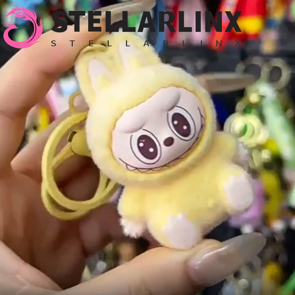 Stellarlinx Flocking Labubu พวงกุญแจ, Kawaii ซิลิกาเจลนั่งลง Labubu จี้, Creative อะคริลิค ...