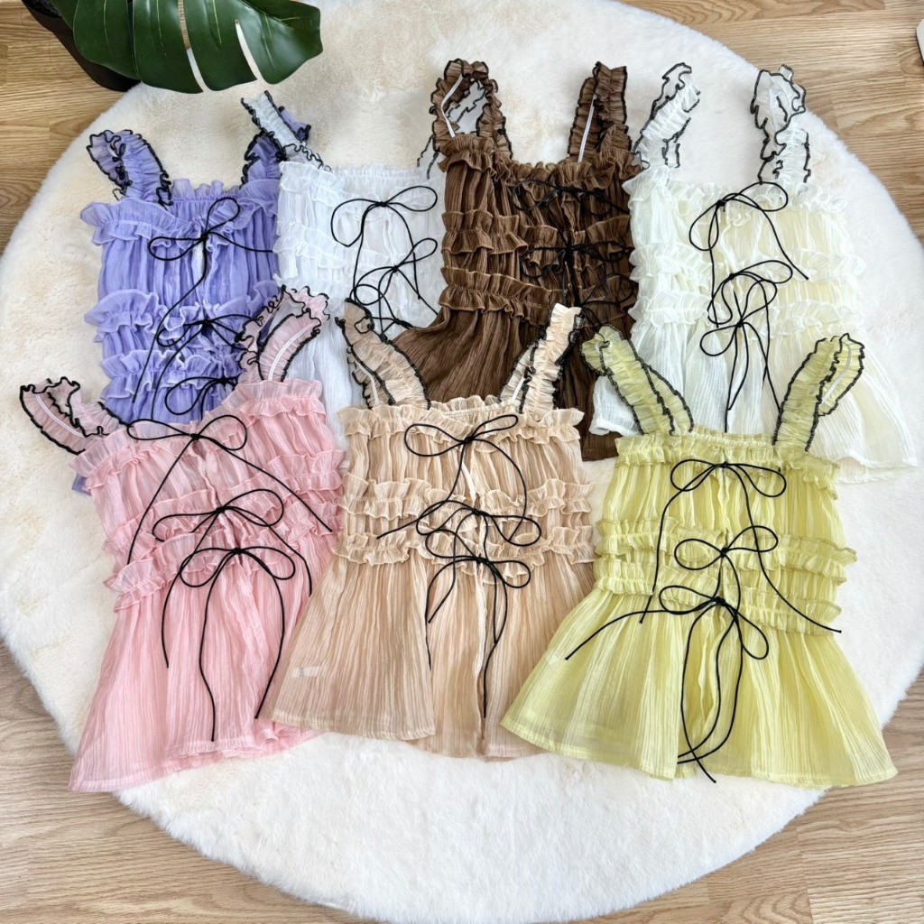 BKL พร้อมส่งในไทย COCO TOP เสื้อสายเดี่ยวผูกโบว์หน้า ผ้าโรซี่ ตอนถอด ...
