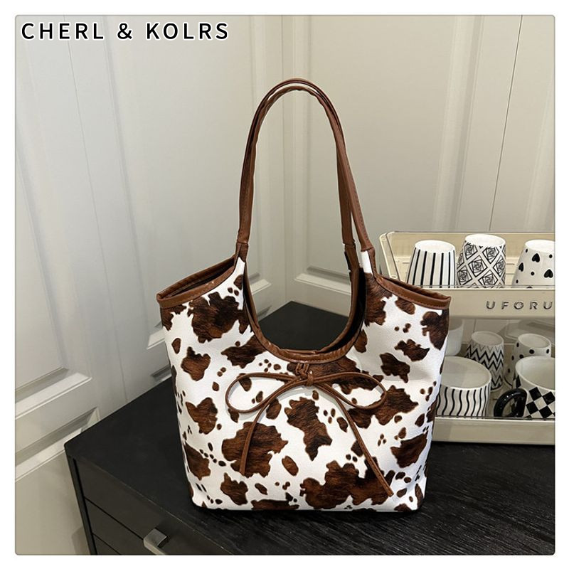 C&K Cows Pattern Tote Bag ดีไซน์สายสะพายและโบว์ เหมาะสำหรับใช้งานทุกวัน ...