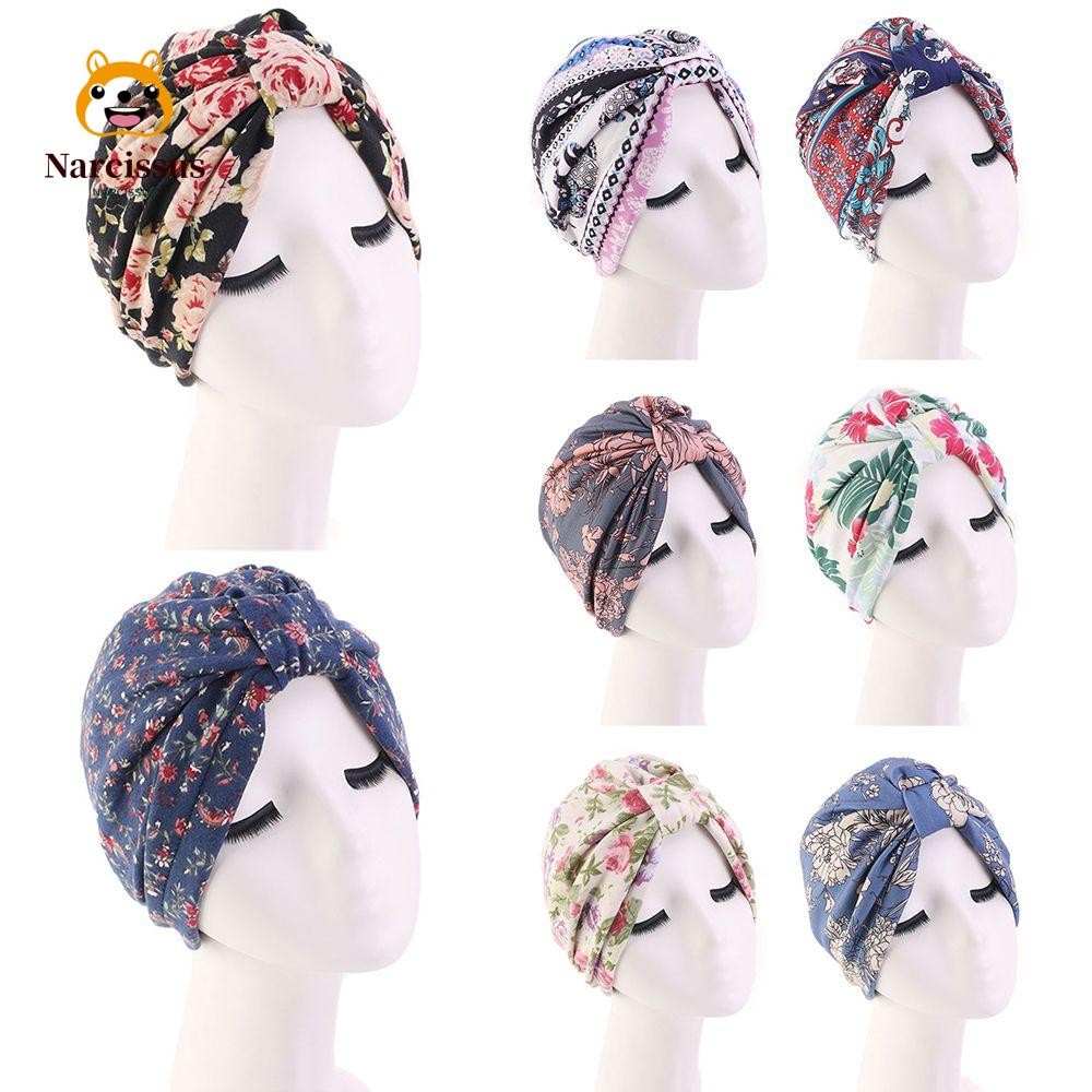 Narcissus Sleep Night Cap Knot จีบดอกไม้พิมพ์ผู้หญิง Head Cover Wrap ...