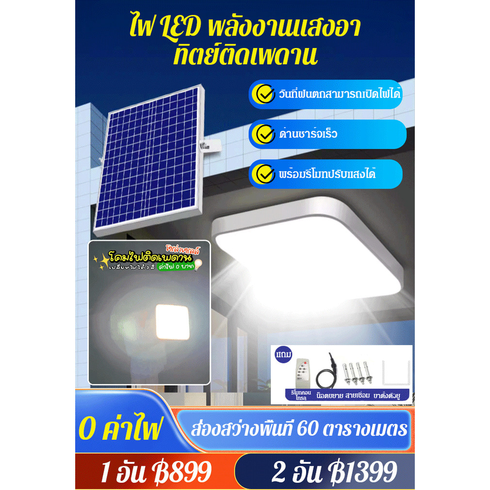 New Solar Square Ceiling Light Indoor Outdoor Waterproof LED Solar ...