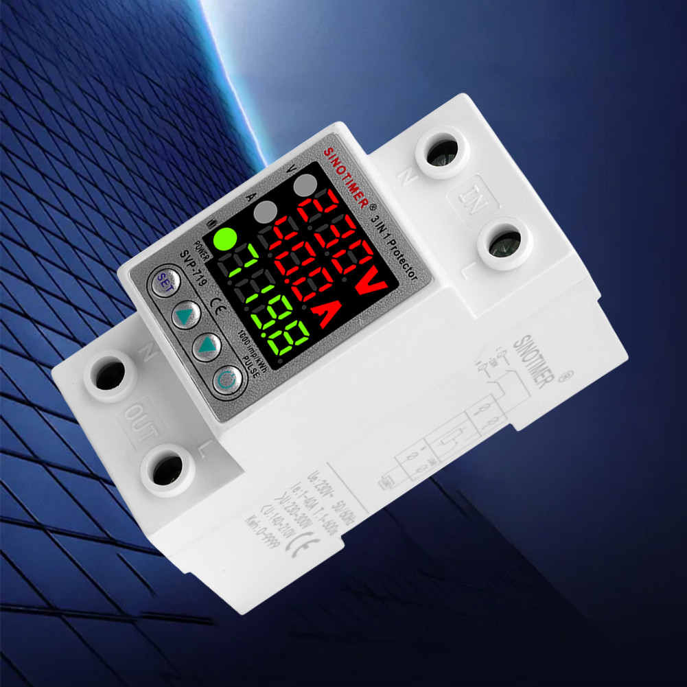 อุปกรณ์ป้องกันไฟเกิน/ไฟตก/กระแสเกิน (Dual) SINOTIMER SVP-719 230V Auto-recovery Under/Over ...