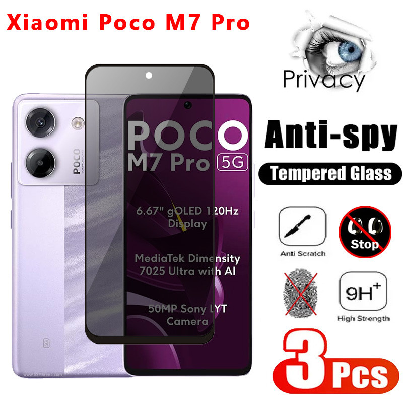 ความเป็นส่วนตัวกระจกนิรภัยสําหรับ Xiaomi Poco M7 Pro 5G 2025 เลนส์กล้องป้องกันหน้าจอกระจกสําหรับ ...