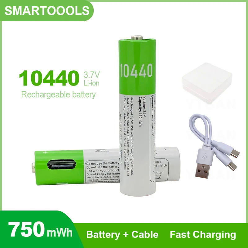 3.7V 10440 USB Rechargeable Li-ion Battery AAA 750mWh Button Top for ...