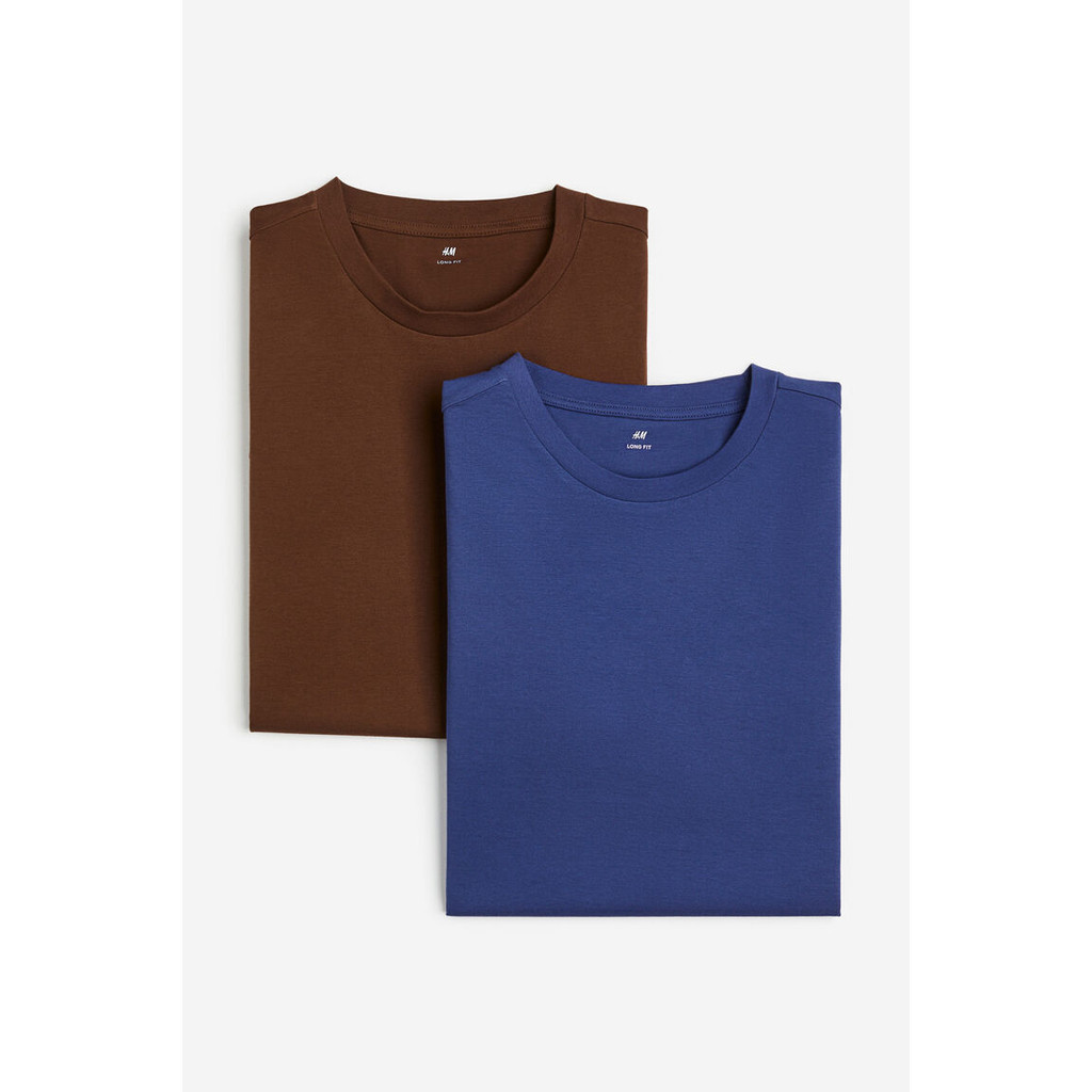 H&M เสื้อยืดทรงยาวแพ็ค 2 ชิ้น Man 2-pack Long Fit T-shirts 0945202_2 ...